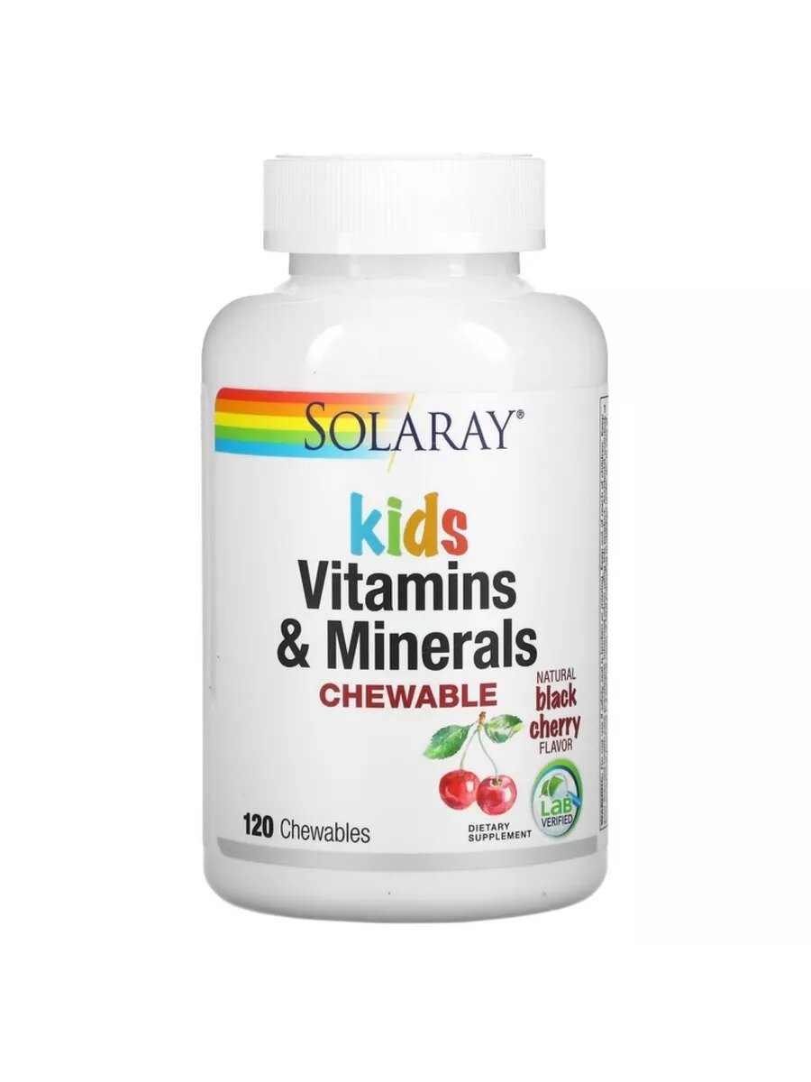 Витамины для детей, вишня, 120 жевательных таблеток, Solaray Kids Vitamins Minerals Chewable Детские витамины и минералы