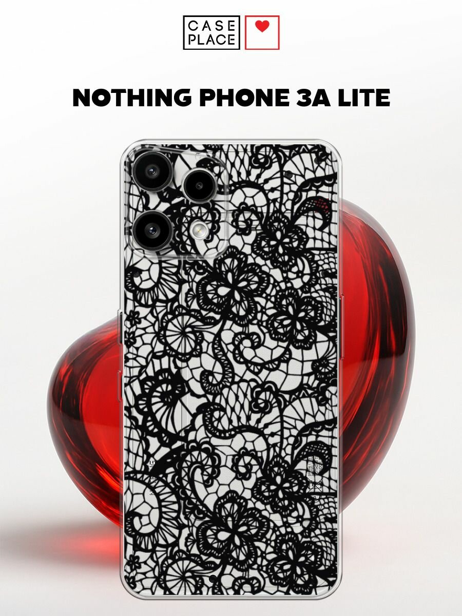 Чехол на Nothing Phone 3a Lite / Нофинг Фон 3a Лайт с принтом Черные кружева с цветами