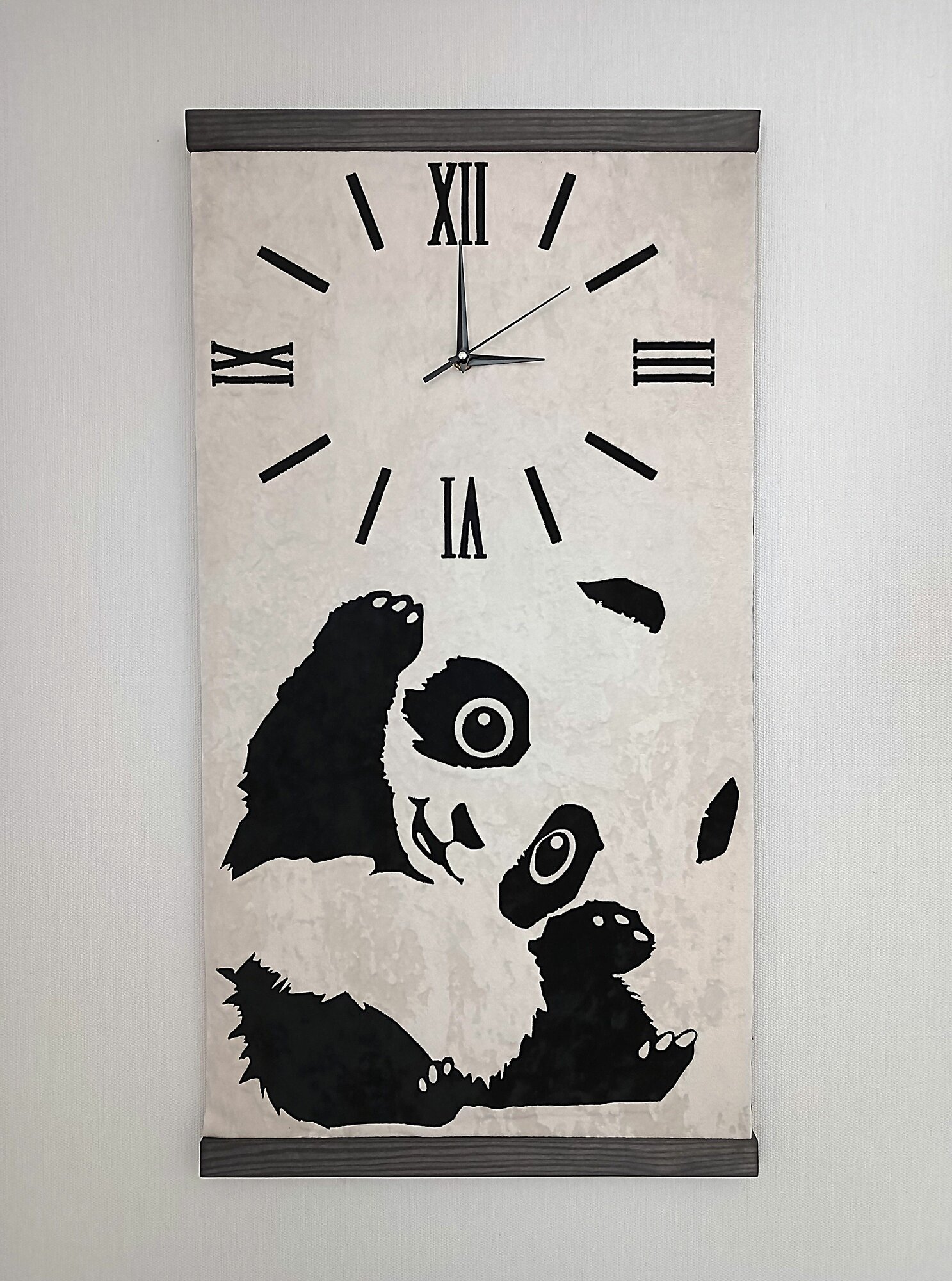 Часы Большие Настенные Интерьерное Дизайнерское Панно Панда Велюр Рейки Стильный Лофт