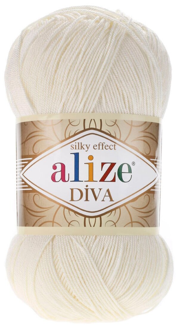 Пряжа для вязания ALIZE 'Diva', 100г, 350м (100% микрофибра) ТУ (62 молочный), 2шт