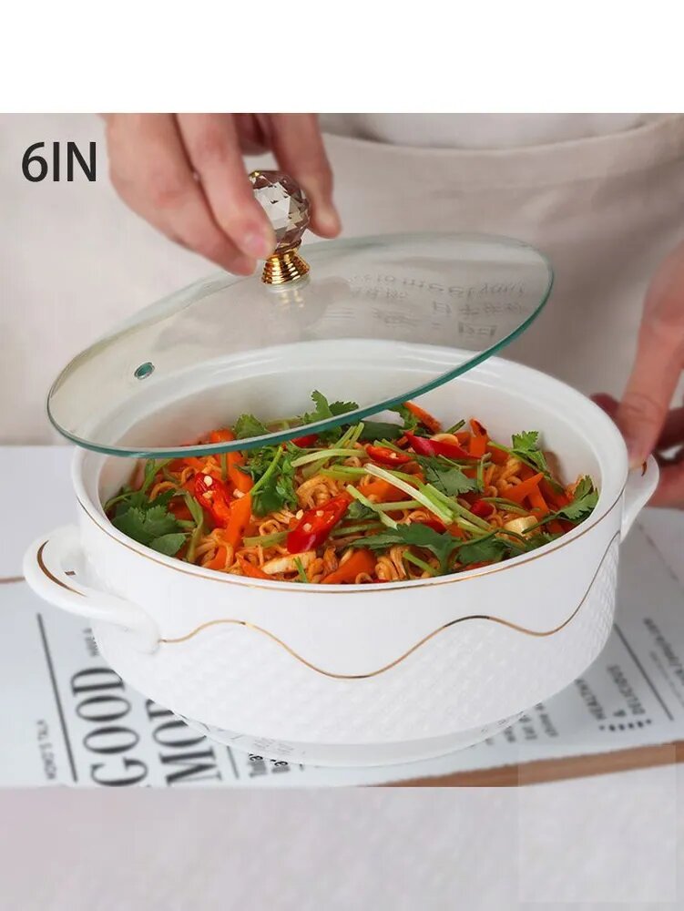 Супница бульонница 15.2 см, керамика с крышкой, для супа, 1 шт