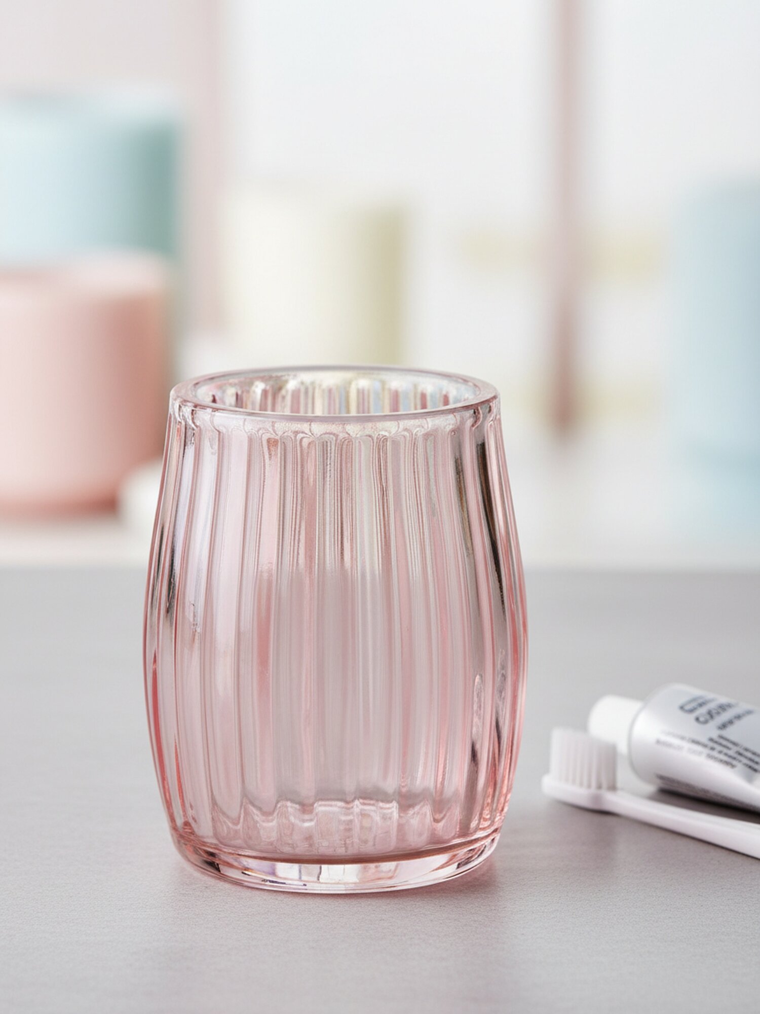 Стеклянный стакан для зубных щеток Розовая дымка 8.1x10.1 см, настольный аксессуар для ванной, GL1001KA-TB