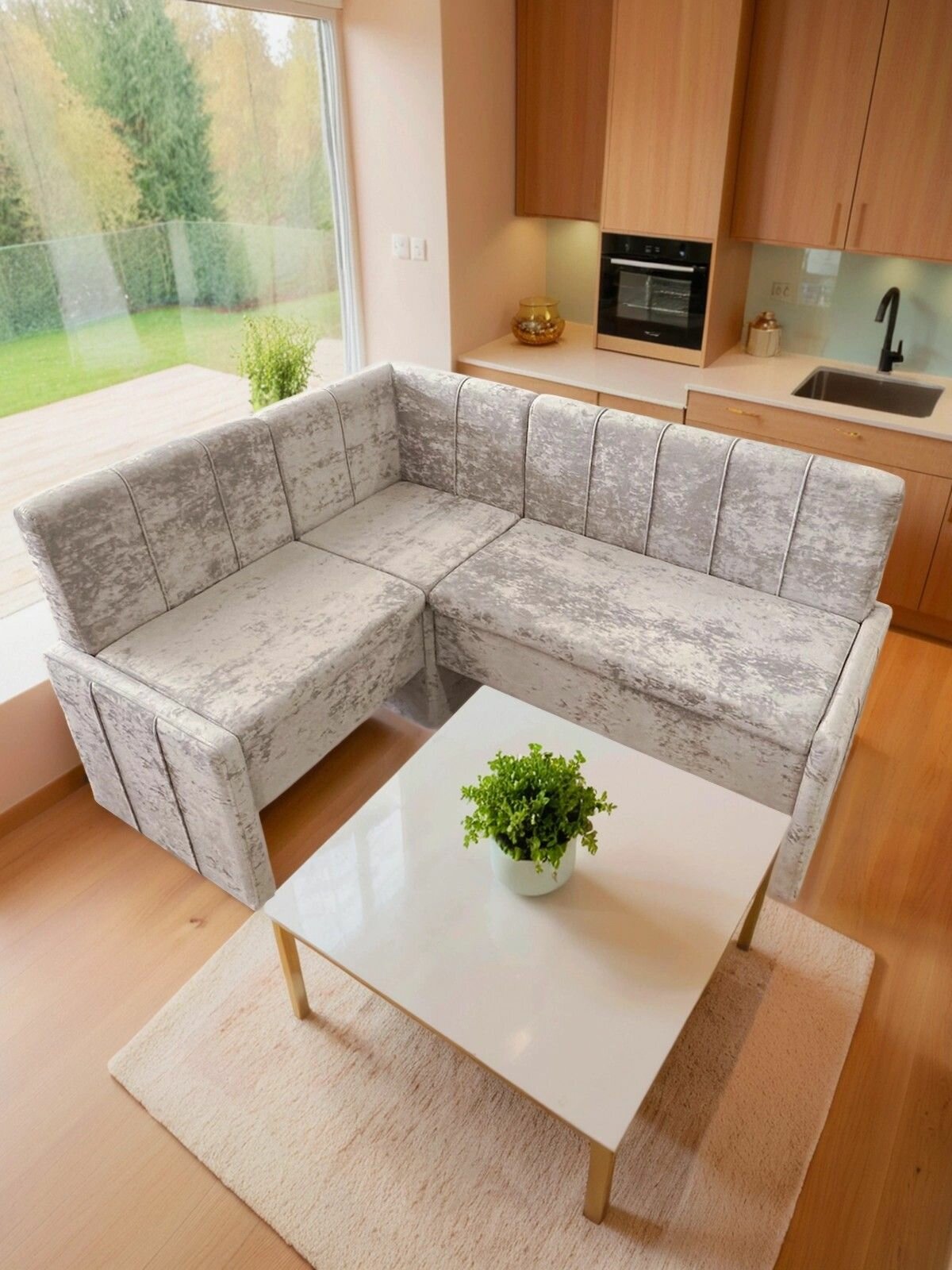 Кухонный уголок, 155Х120Х83 см, велюр BALANCE, бежевый