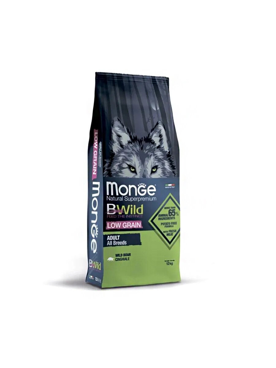 Низкозерновой сухой корм для собак Monge Dog BWild LOW GRAIN из мяса дикого кабана, 12 кг