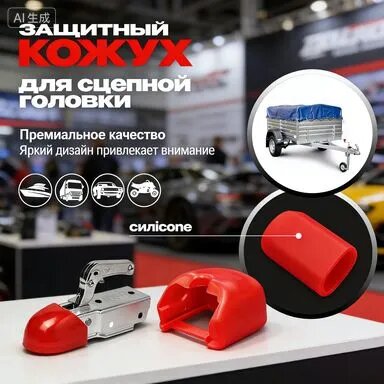 Запчасти для прицепа, 0.2 м, 1 шт, Защитный кожух для сцепной головки, Красный/Белый