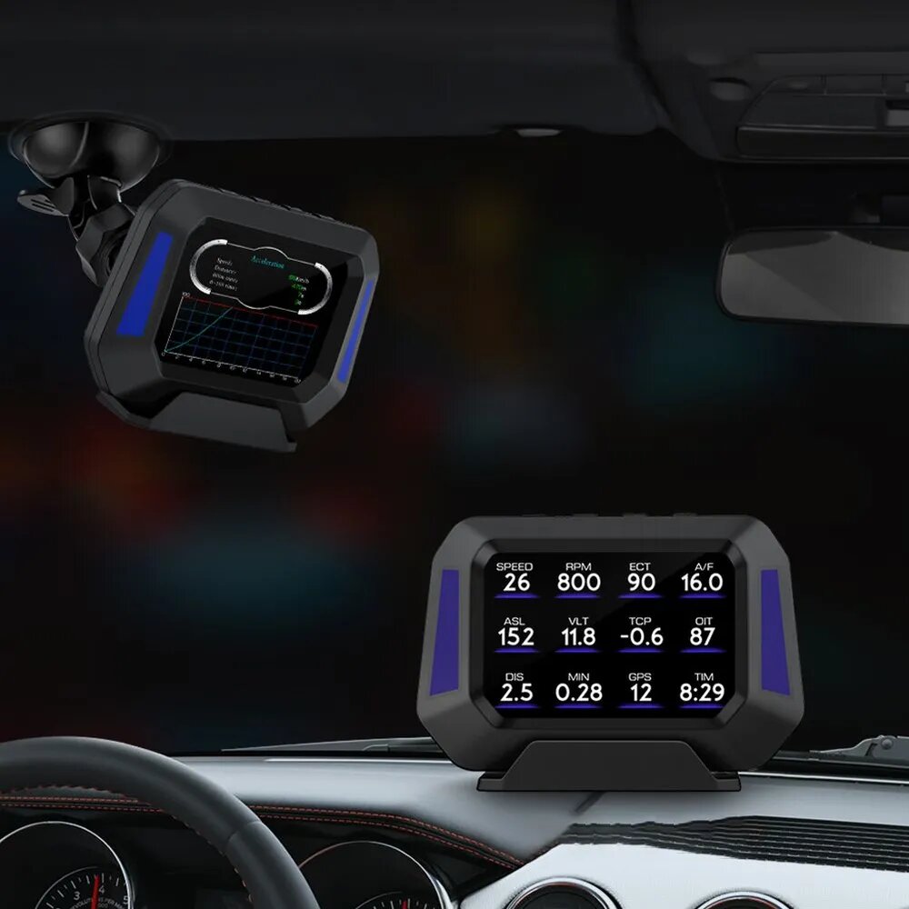 Многофункциональный автомобильный бортовой компьютер OBD + GPS + Slope для диагностики автомобиля и отображения информации о наклоне, 3.5 дюйма, черный — фото 1