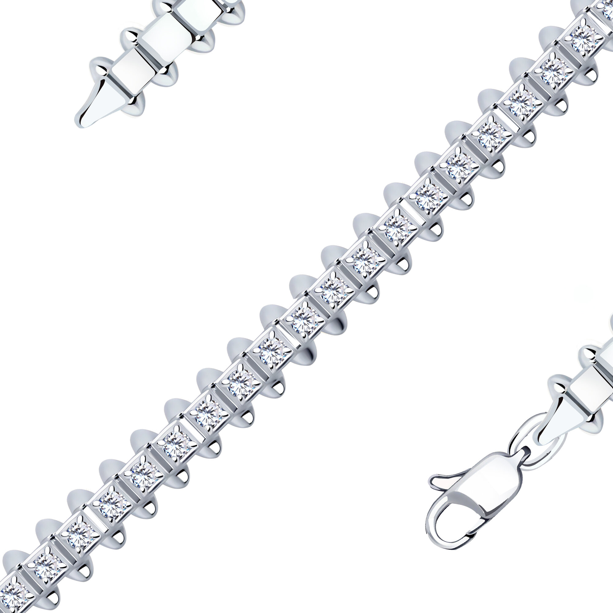 Браслет, серебро, 925 проба, родирование, фианит