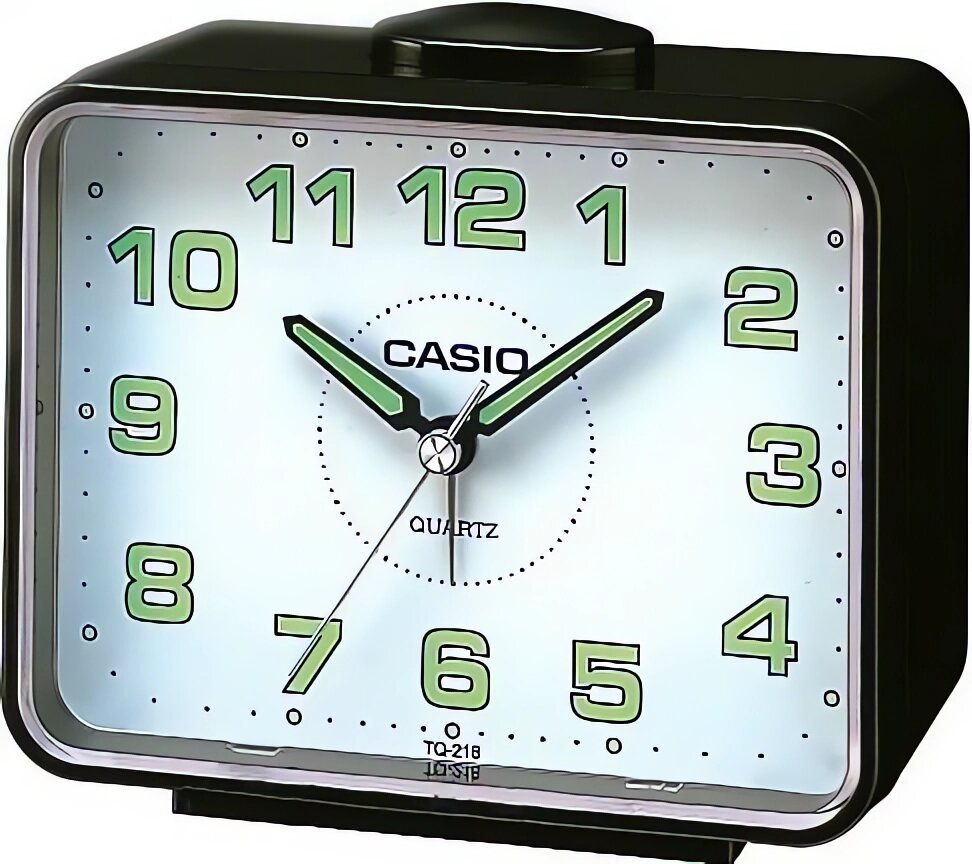 Настольный будильник Casio TQ-218-1B, кварцевые, прямоугольные, пластик, 10 см x 9 см x 6 см