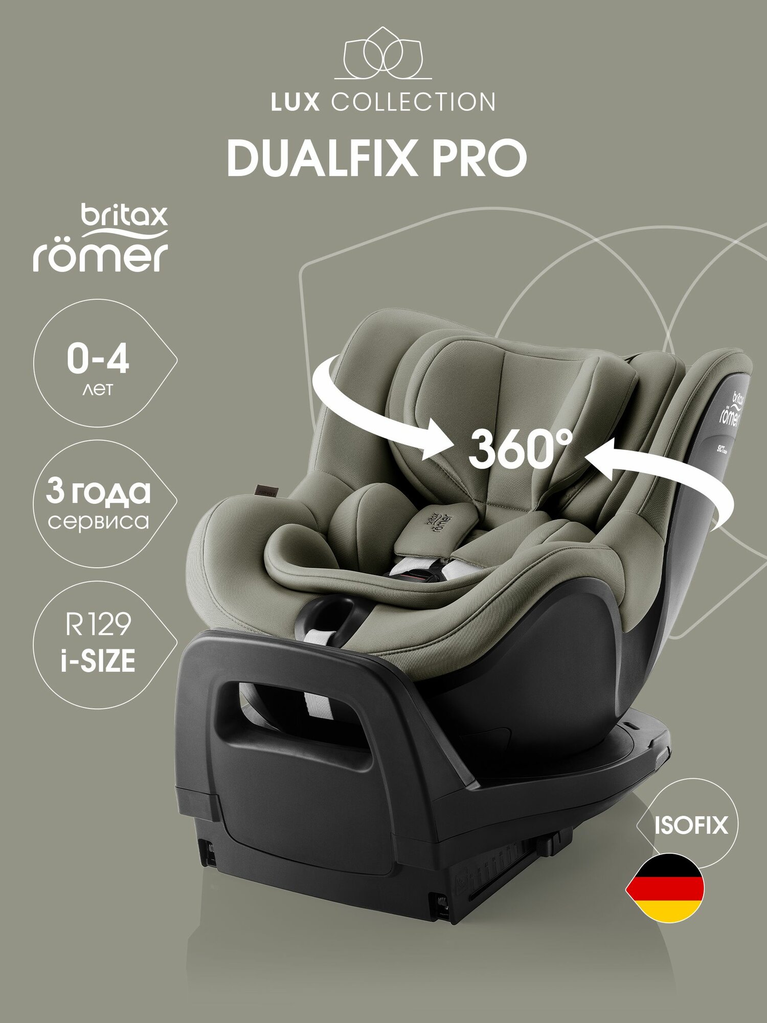 Автокресло детское Britax Roemer DUALFIX PRO LUX Urban Olive (коллекция Люкс, оливковый) для новорожденных и детей до 4 лет, ростом 40 - 105 см, до 19 кг