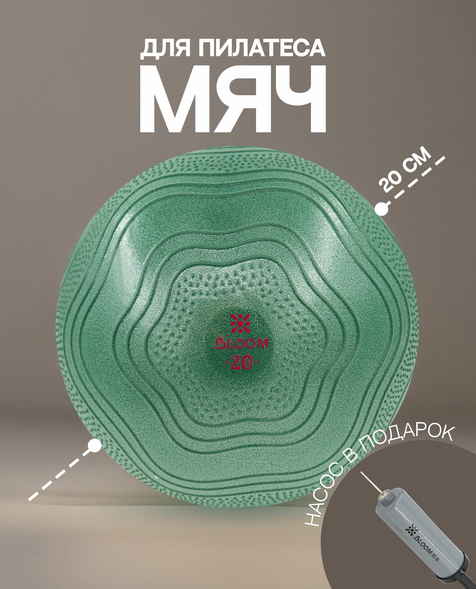 Мяч для пилатеса BLOOM 20 см с насосом LB7001