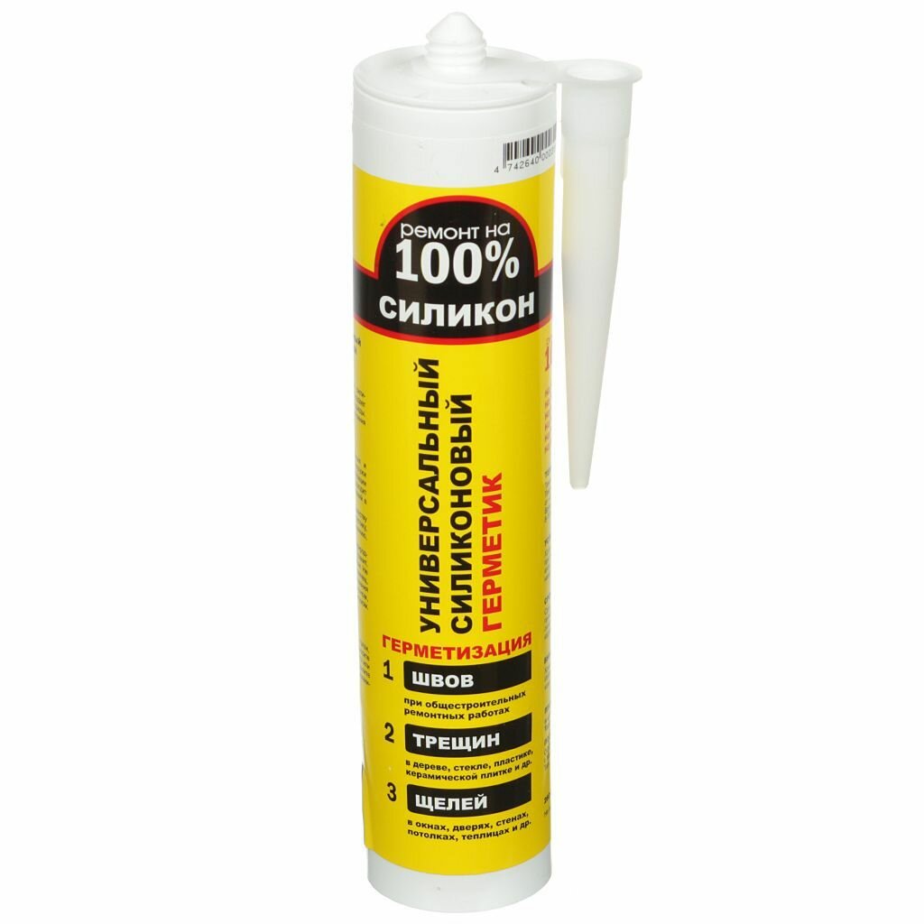 Герметик силиконовый универсальный Ремонт На 100% U H1619, бесцветный, 260 мл, для швов, окон и дверей, влагостойкий