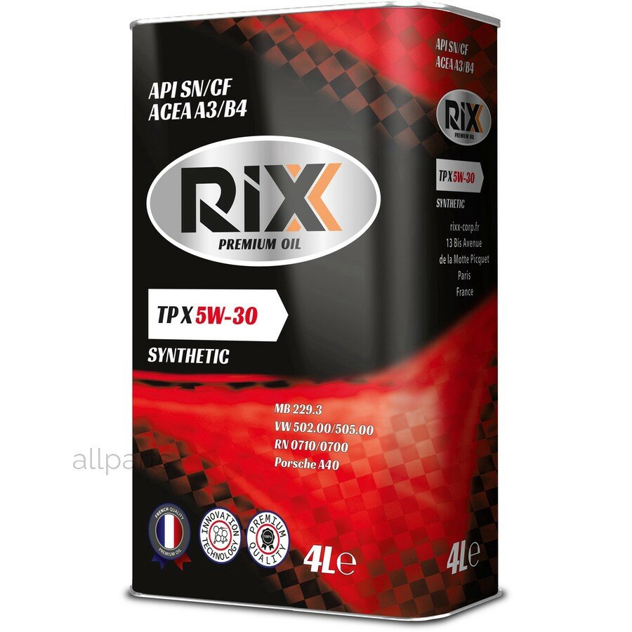 RIXX RX0012TPX Синтетическое моторное масло RIXX TP X 5W-30 SN/CF A3/B4 4 л