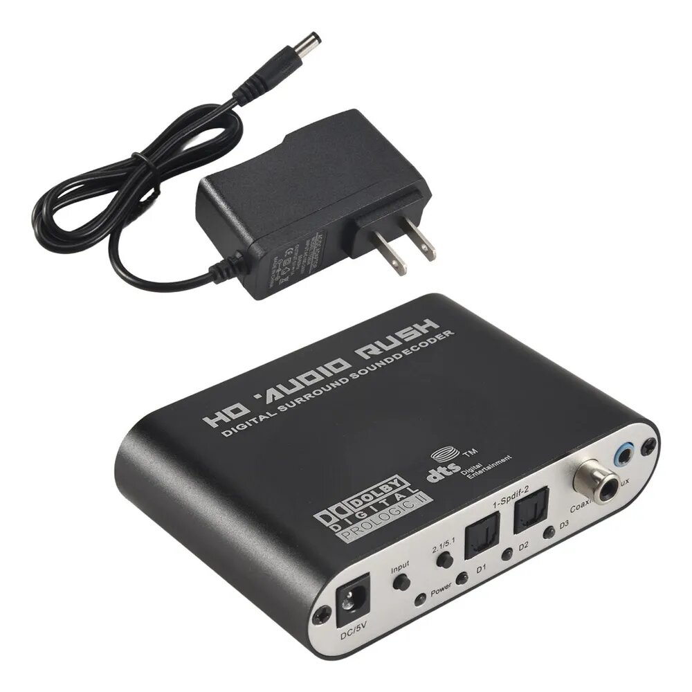 5.1 Audio Rush цифровой звуковой декодер-конвертер - оптический SPDIF/коаксиальный AC3 DTS стерео (R/L) в 5.1CH аналоговый (выход 6RCA), черный