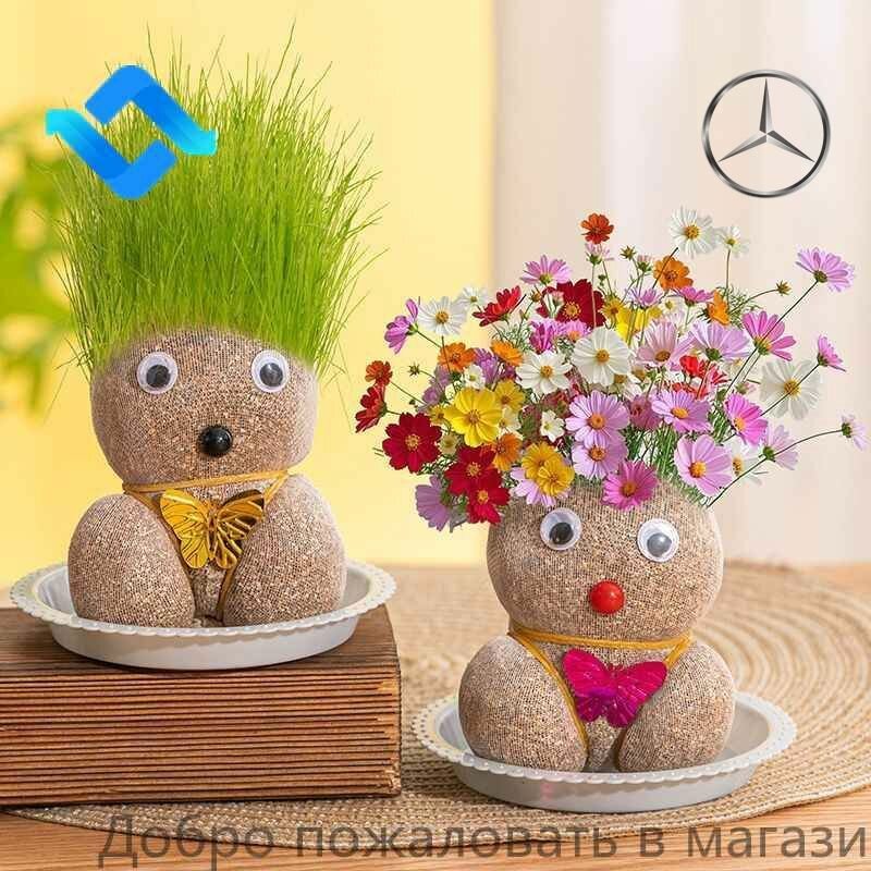 Кукла с травой на головеЦветущая кукла на головеКукла с травой