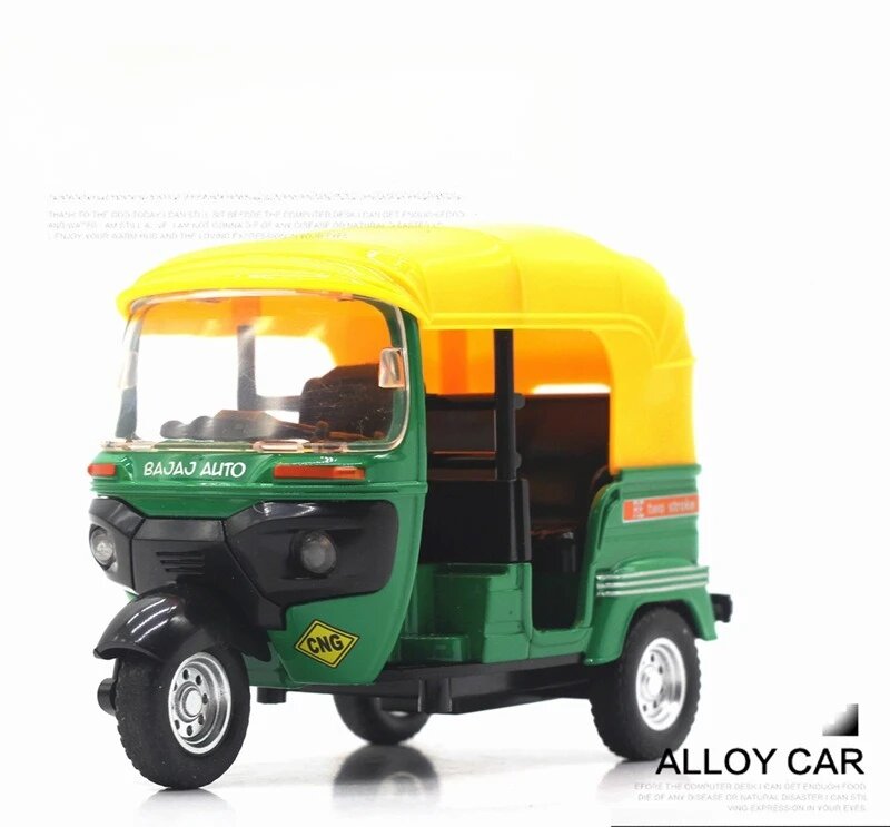 Индийский трицикл Bajaj Auto 1:14, зеленый, со светом и музыкой