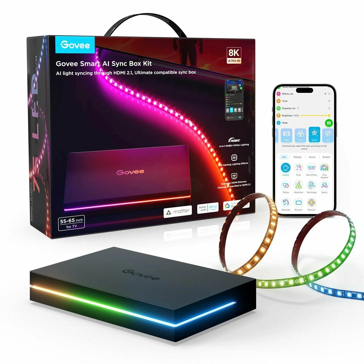 Подсветка для телевизора с функцией искусственного интеллекта Govee Sync Box V2 диагональ 55-65