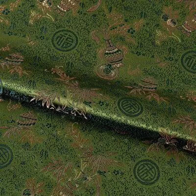 Темно-зелёная золотая плетёная парча 75х100 см