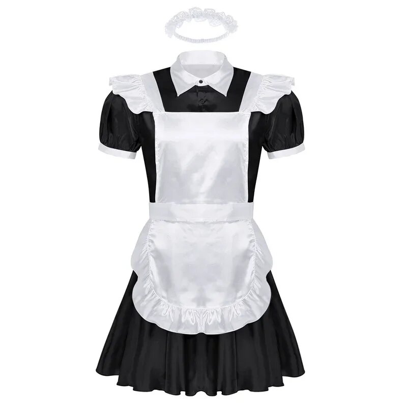 Мужской костюм горничной Sippy Maid из атласа Черный, М, Black A