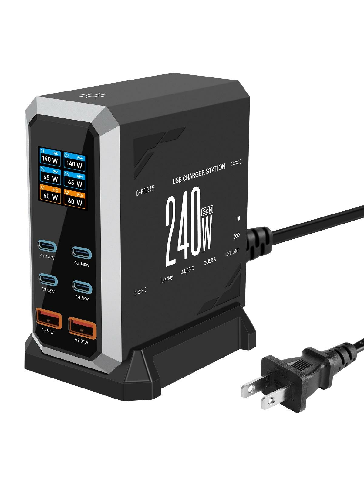 Адаптер для зарядки мощностью 240 Вт 6 в 1 140 Вт USB Type C с цифровым дисплеем Быстрая зарядка