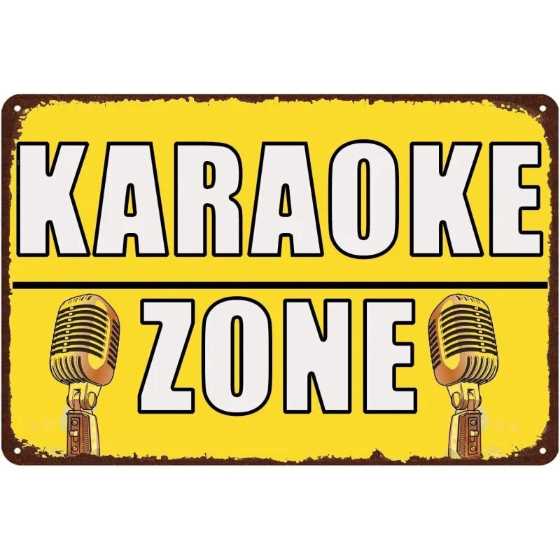 Винтажный металлический знак "Karaoke Zone" с микрофонной графикой, прочный алюминиевый настенный декор для дома, бара, гаража