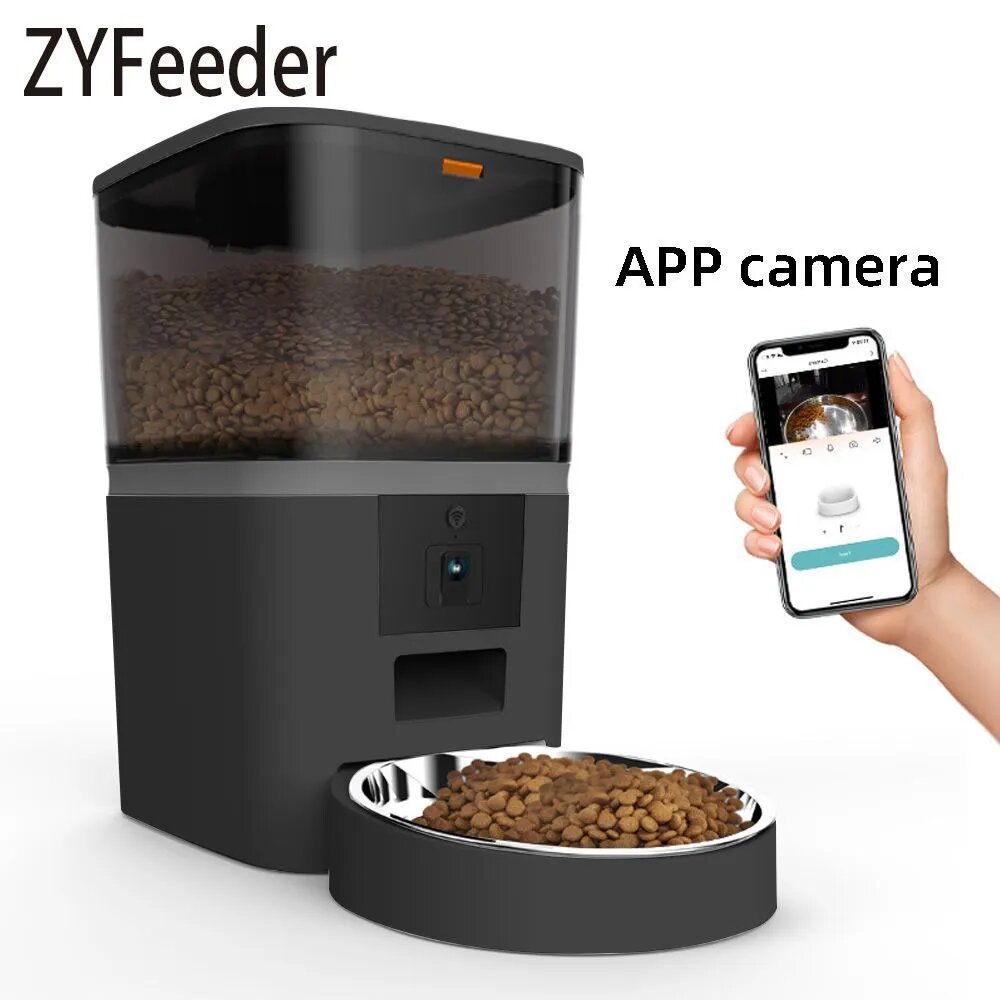 Автокормушка ZYFeeder для кошек и собак с камерой, 4л, черный, автоматическая кормушка для сухого корма
