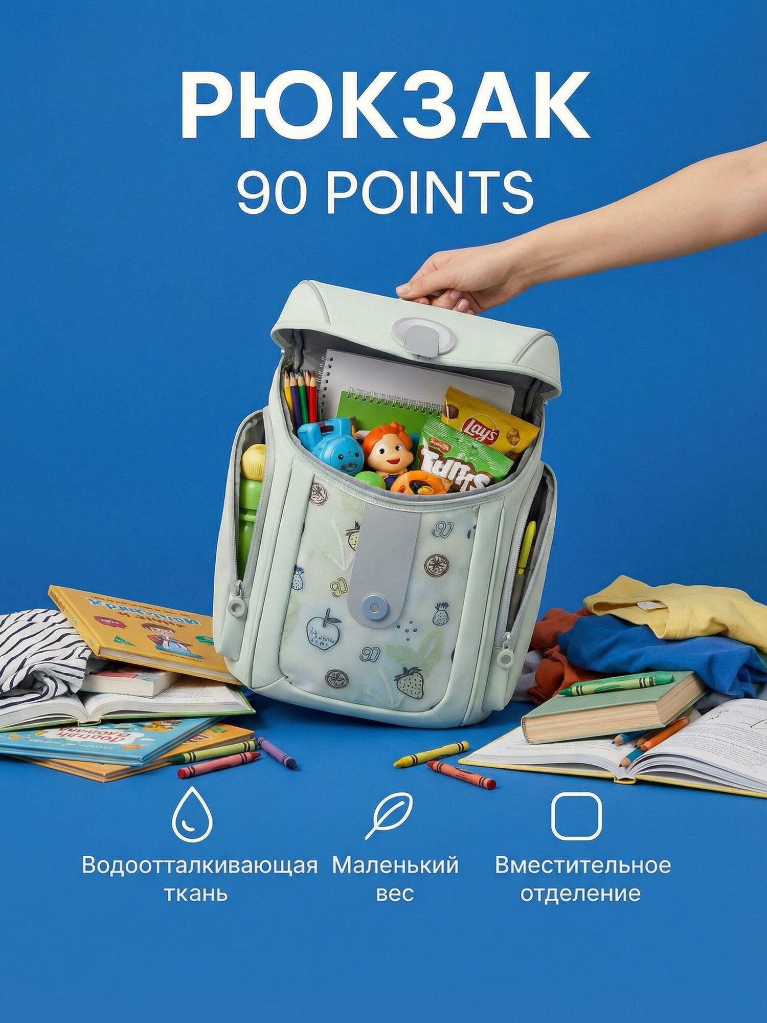 Рюкзак школьный Xiaomi 90 Points NINETYGO Smart Elementary School Backpack (зеленые фрукты)