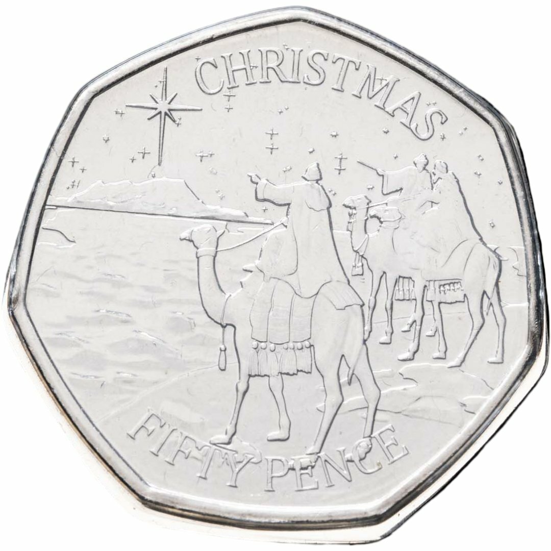 Гибралтар 50 пенсов pence 2022 "Рождество" в коинкарте, Мельхиор медь-никель, в сохранности BUNC