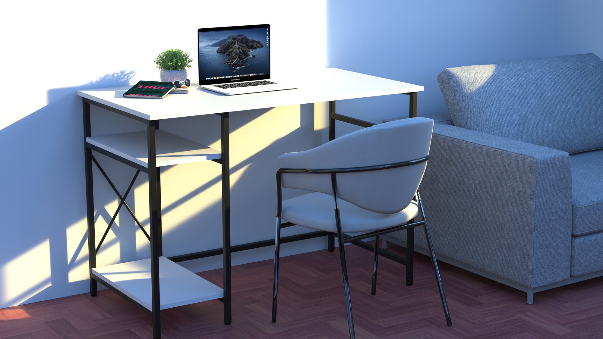 Стол компьютерный титан сейм, 110х60х77 см, металл/ЛДСП белый