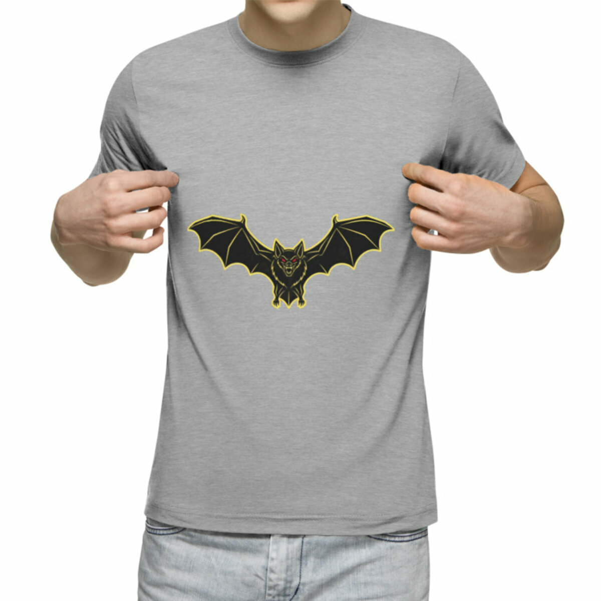 Мужская футболка «Night Bat: Red Eyes» (серый меланж, 2XL)