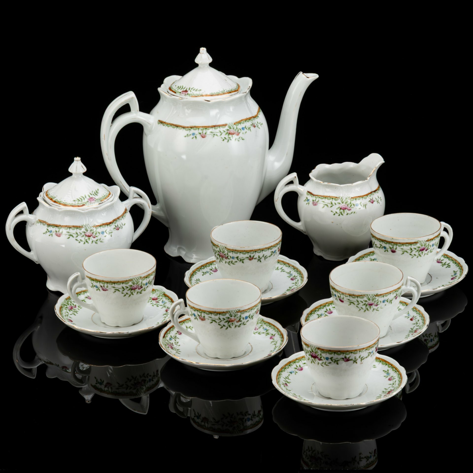 Сервиз чайный на 6 персон (15 предметов) в стиле ар-нуво, фарфор