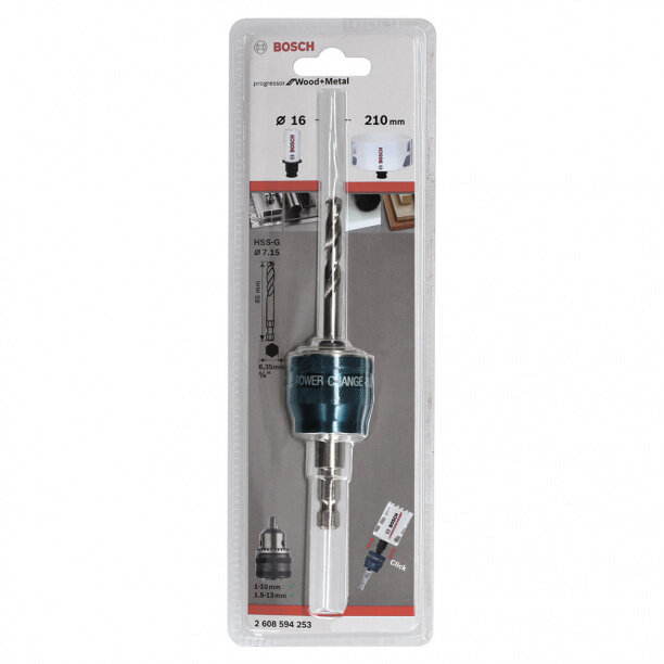 Адаптер для коронок BOSCH POWER CHANGE с хвостовиком 8,7 мм, 6 граней + сверло 210 мм