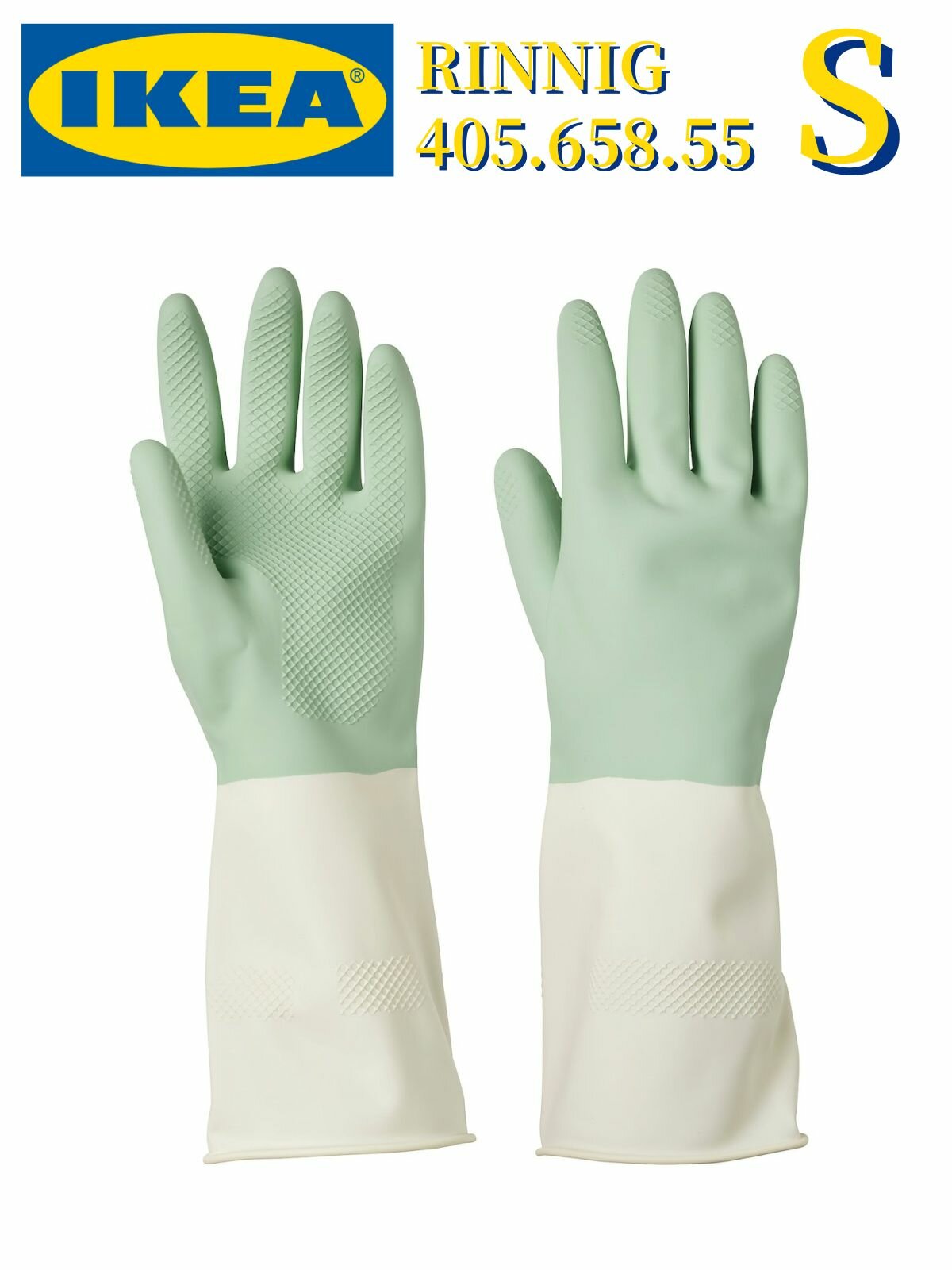 Резиновые перчатки для уборки IKEA, подходят для мытья посуды на кухне, в ванной комнате, гостиной, в саду, зеленый, маленький размер (Размер: S; Цвет товара: зеленый; Комплектация: Пара резиновых перчаток для чистки серии RINNIG)
