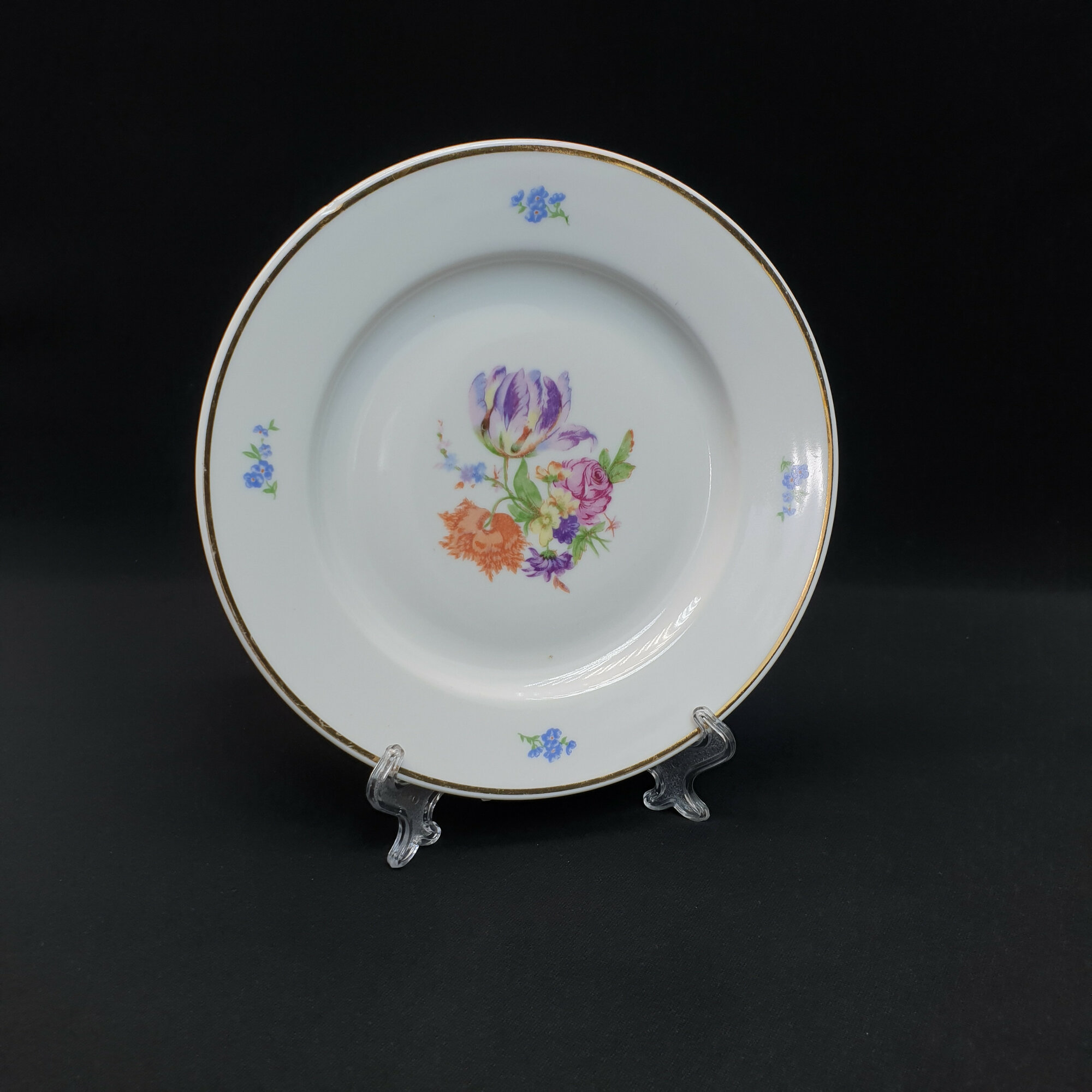 Винтажная десертная тарелка Дулево, фарфор деколь золочение 195 мм, СССР