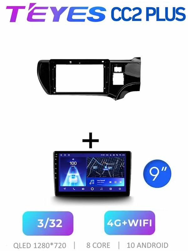 Магнитола 9" Teyes CC2 Plus 3/32 Gb для Toyota Aqua 2011-2017 Правый руль