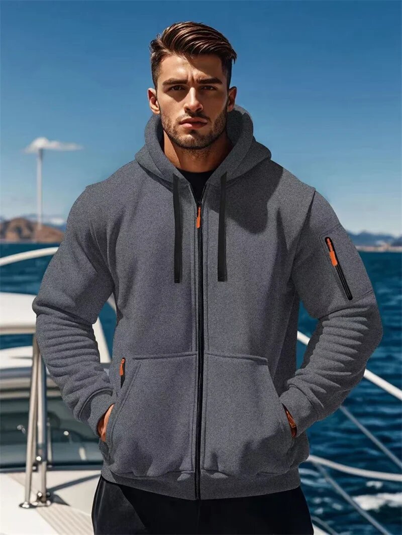 Серый мужской худи на молнии XXL, Dark Grey