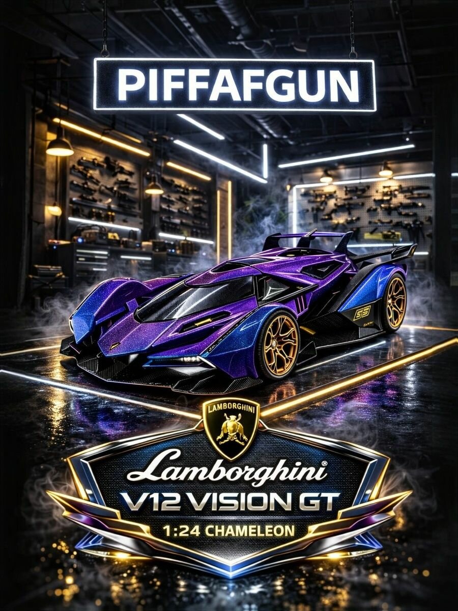 Машинка металлическая Lamborghini V12 Vision GT 1:24, хамелеон, инерционная, свет и звук