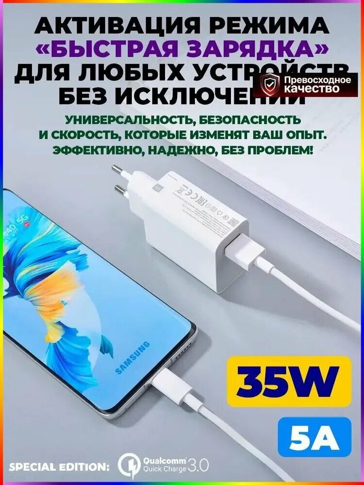 Сетевое зарядное устройство 35W с двумя выходами USB и Type-C