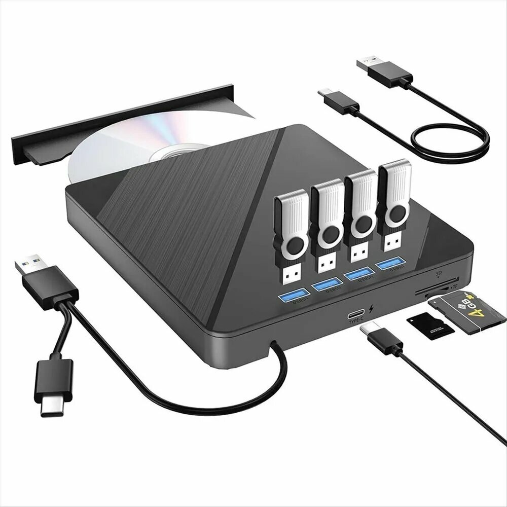 Внешний CD/DVD-привод 7-в-1 для ноутбука, слоты USB 3.0, портативный дисковод, пишущий считыватель и записывающий диск