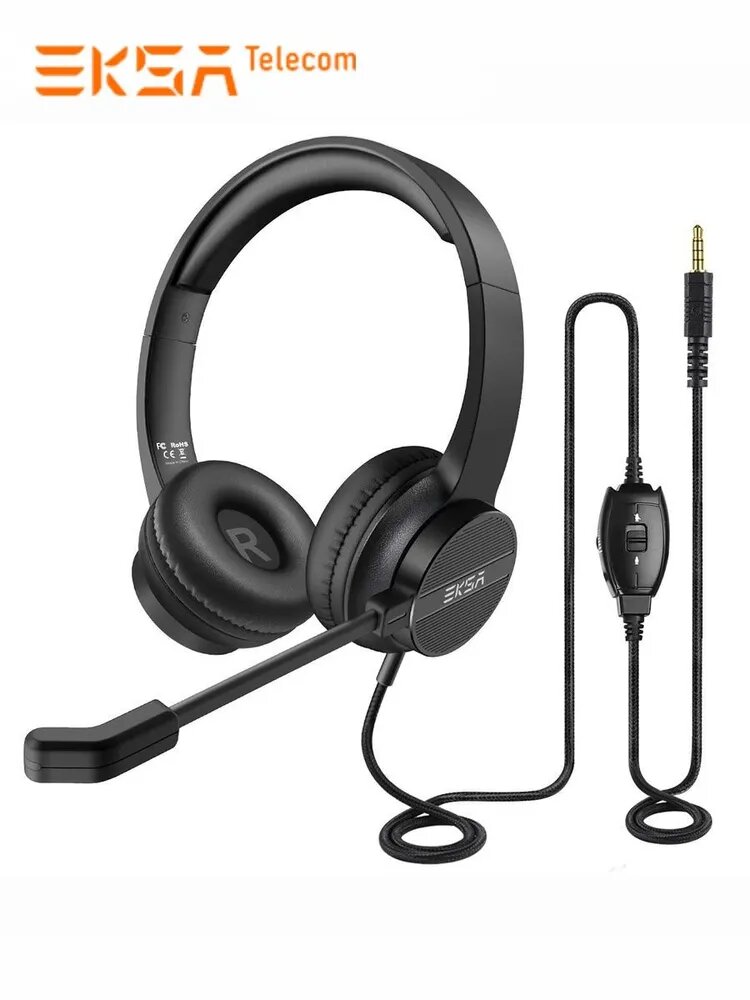 Наушники проводные с микрофоном, 3.5 мм, черный, хром