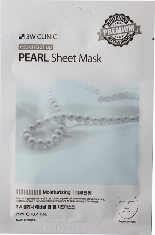 3W CLINIC Тканевая маска для лица с жемчугом, Essential Up Pearl Sheet Mask, 25 мл