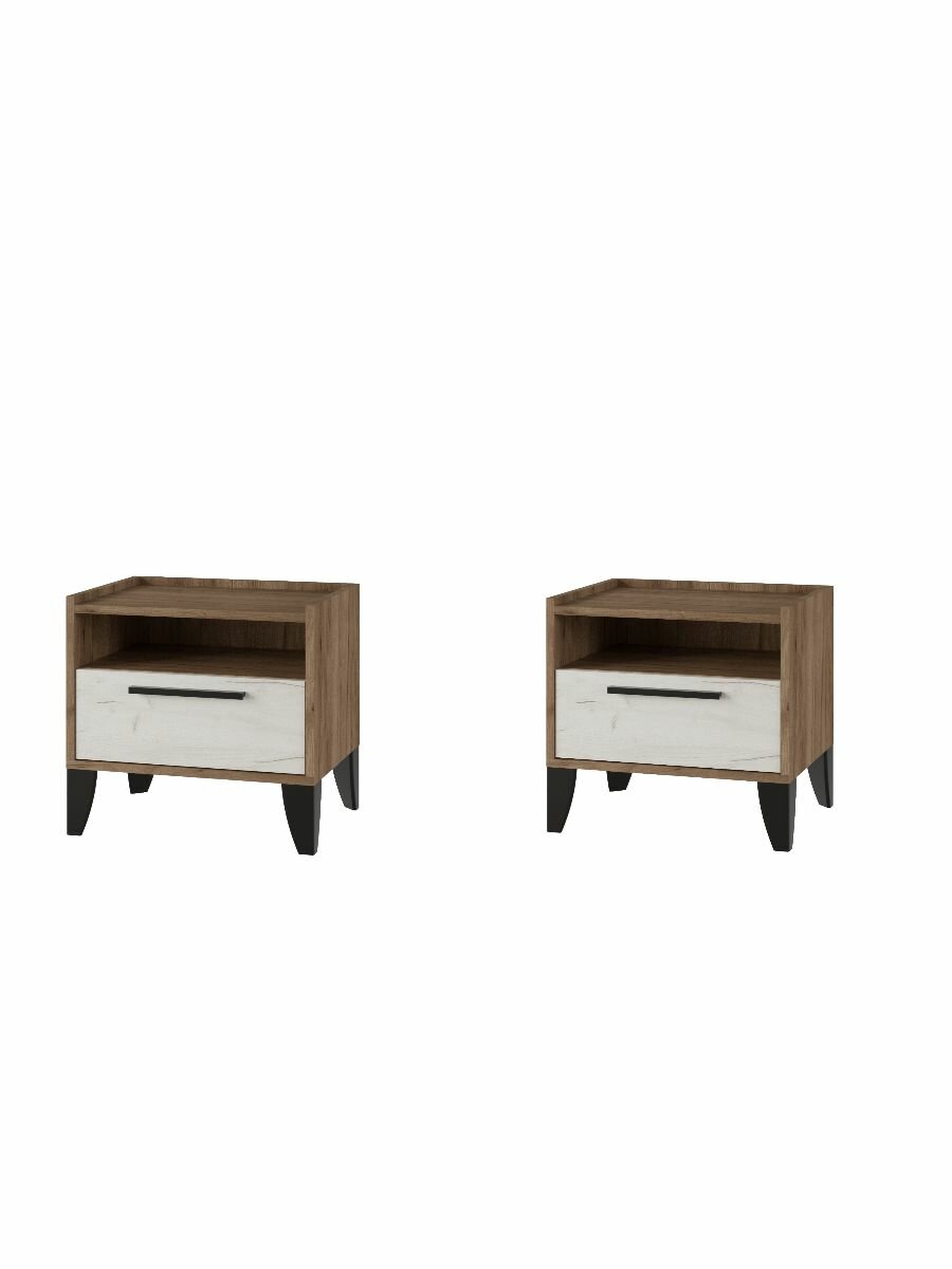 Комплект прикроватных тумб Домани Модена МТ 20 480х450х380, Дуб крафт табачный/Дуб крафт белый