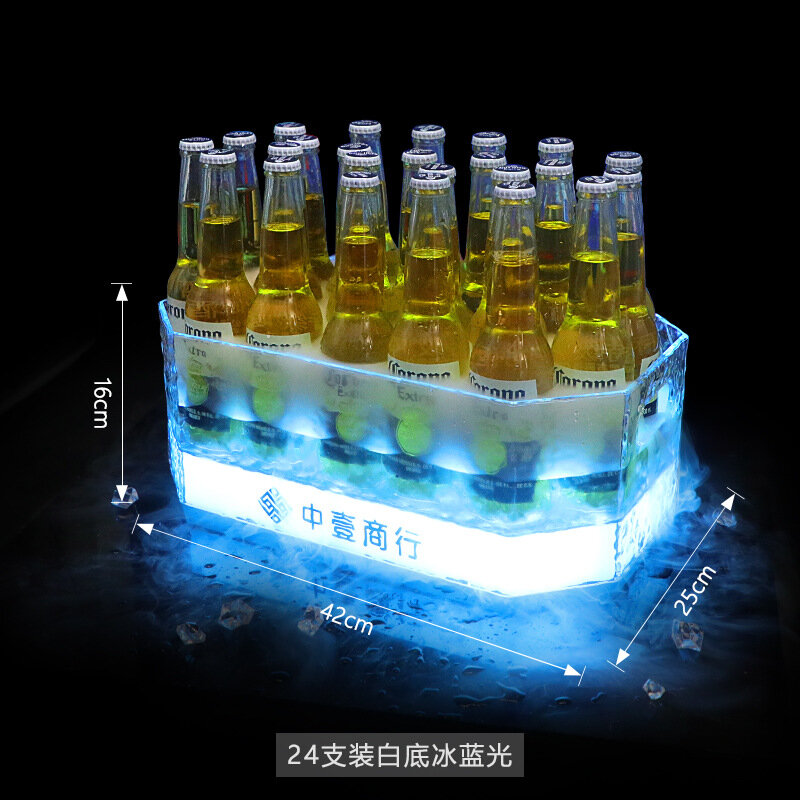 24 шт. LED-бокс с каменной текстурой для льда с ледяным синим светом, белая подставка - идеально для пива, шампанского
