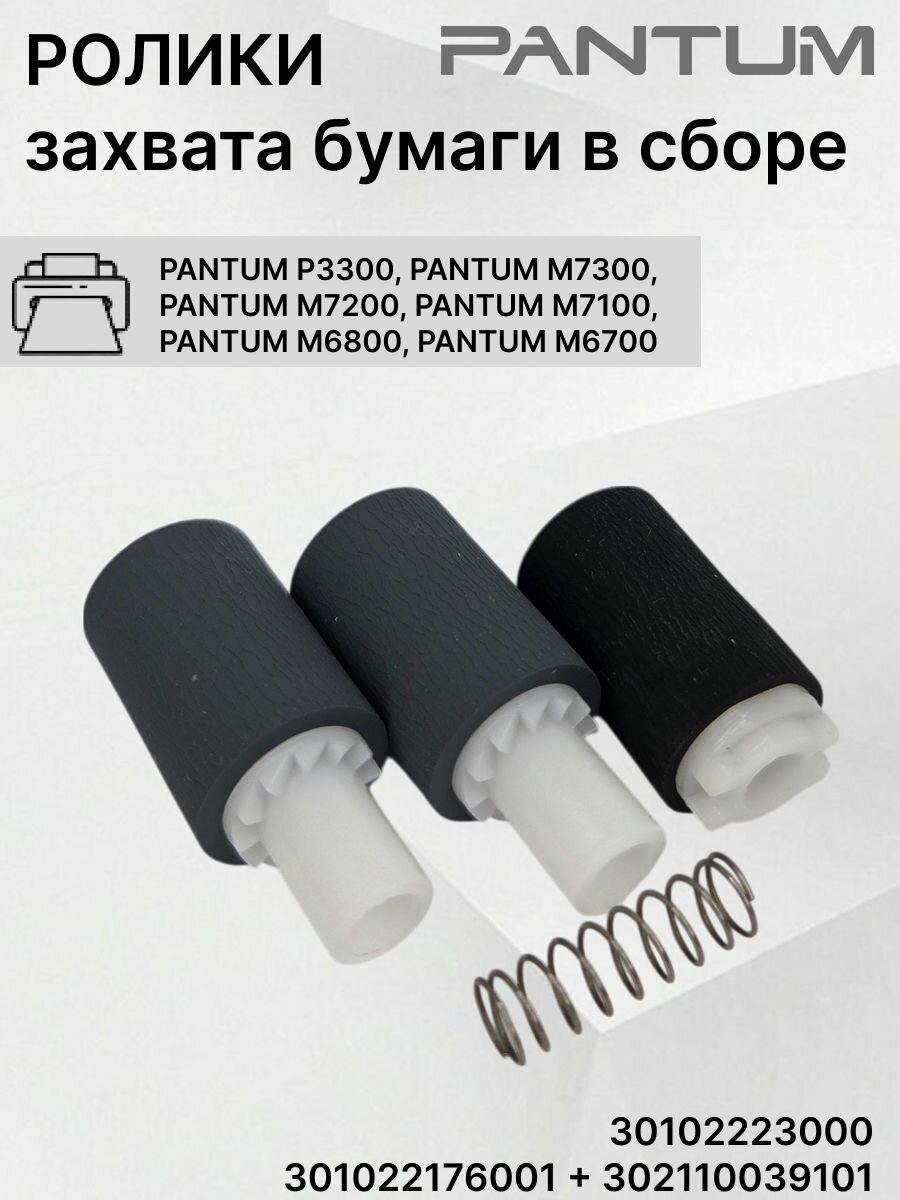 Ролики захвата бумаги в сборе с пружиной для PANTUM P3300, M7300, M7200, M7100, M6800, M6700 (301022176001 + 302110039101 / 30102223000)