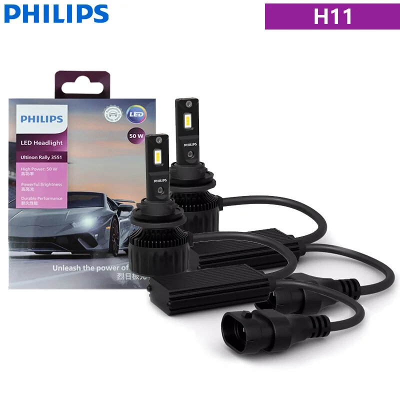 Philips Ultinon Rally Светодиодные Лампы Для Автомобильных Фар H7 H4 H11 HB3 HB4 HIR2 100 Вт H11