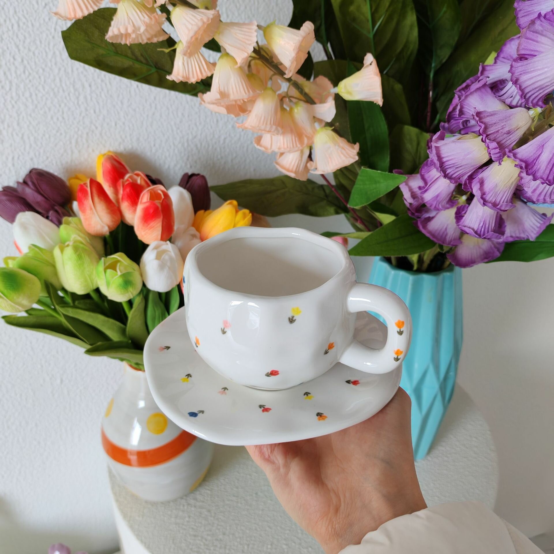 Керамическая кружка с ручной росписью в виде сердца, кофейная чашка нестандартной формы, милая чашка для завтрака, чашка для воды.