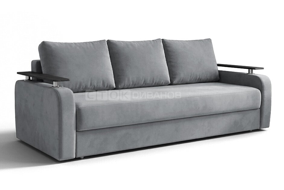 Диван Сток Диванов Марракеш, серый велюр, 215 см, механизм еврокнижка, с ящиком для хранения