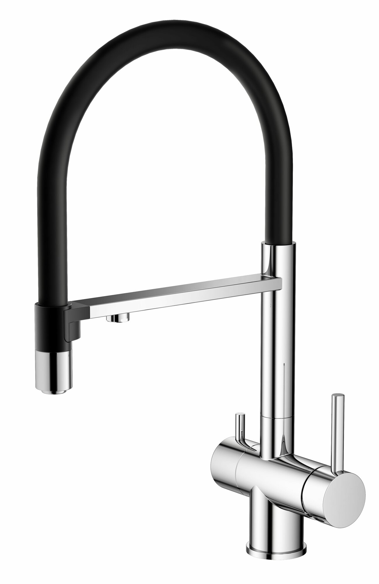 Смеситель для кухни с гибким изливом BAS KITCHEN-B с фильтром для питьевой воды брашированная сталь