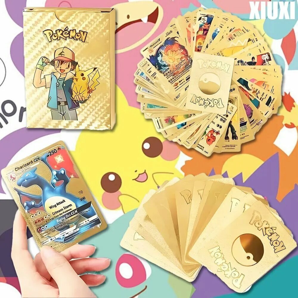55 штук карточек покемонов из коллекции Пикачу