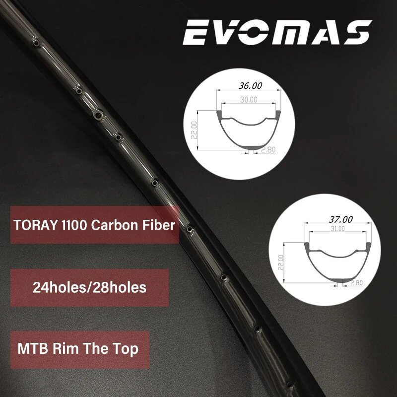 Карбоновый обод MTB UltraLight 24/28 отверстий 30/31 мм UD Glossy, 28holes, Fly Weight, 36x22