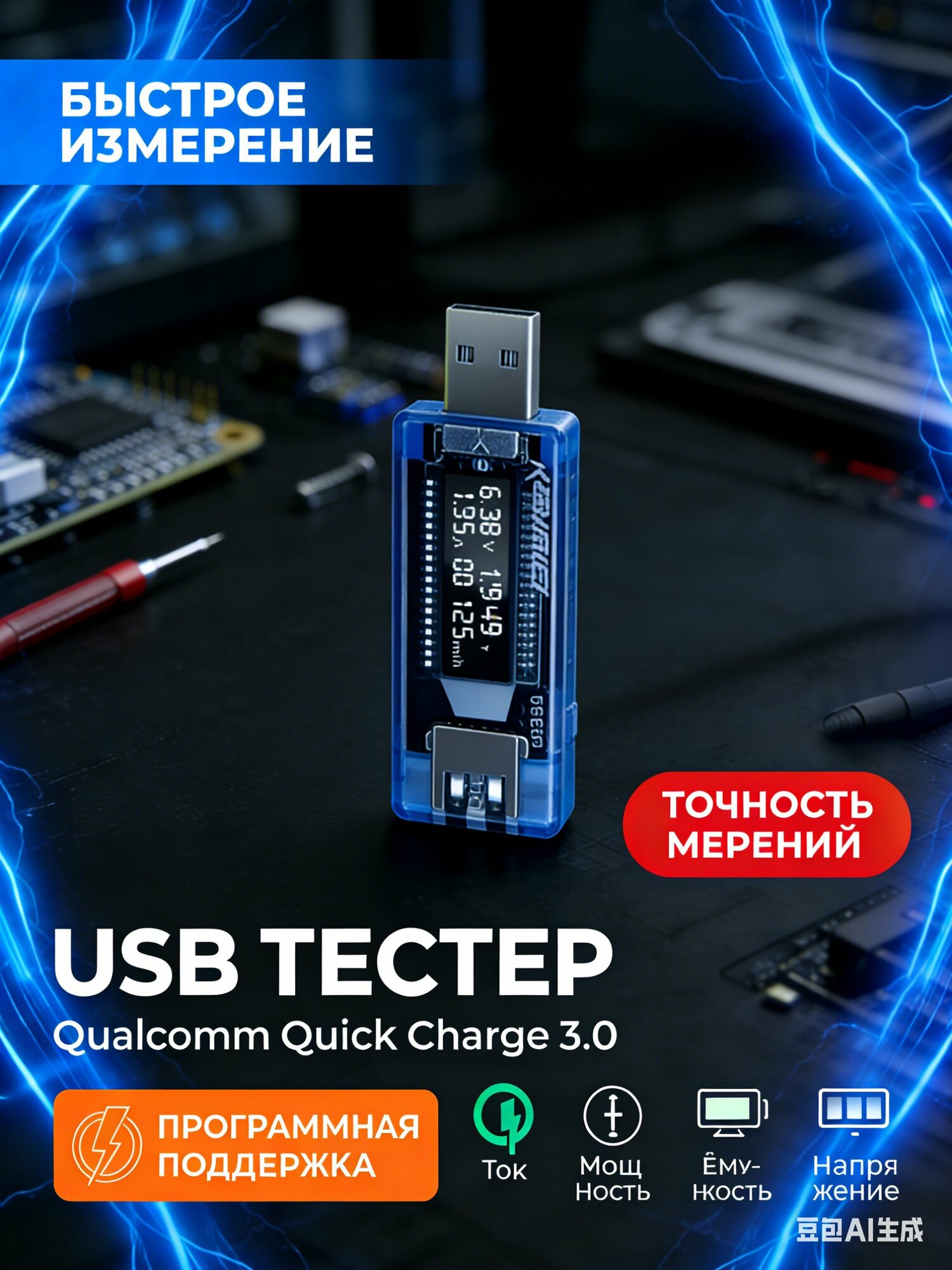 Портативный тестер USB 3.0, измеритель мощности, мультиметр, вольтметр, вольтметр, амперметр, аккумулятор